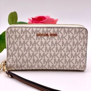 Michael Kors | Bags | Mini Tan Mk Wallet With Mk Logo | Poshmark